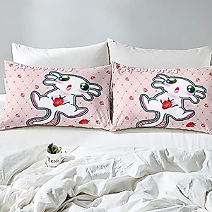 Erosebridal Kawaii Axolotl Beding Set Full Decor Sea Wildlife Comforter Cover Cute Rainbow Bed Sets for Girls Boys Bedroom Animal Pet Theme Duvet Cover Colorful Galaxy Bedspread Cover 3pcs