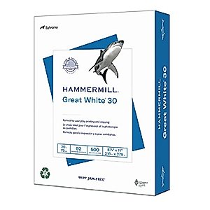 Hammermill Printer Paper, Great White 30% Recycled Paper, 8.5 x 11 - 92 Bright, Made in the USA, 086710 - 1 Ream (500 Sheets)