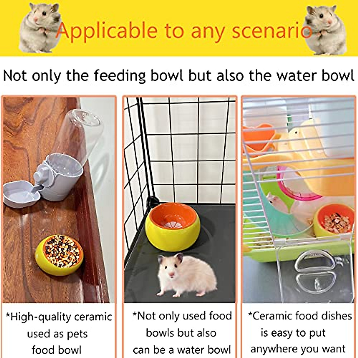 Tfwadmx 2 Pcs Hamster Food Bowl, Small Animals Ceramic Feeding Water Dish for Guinea Pig Rat Hedgehog Rabbit Gerbil Mouse Rodent