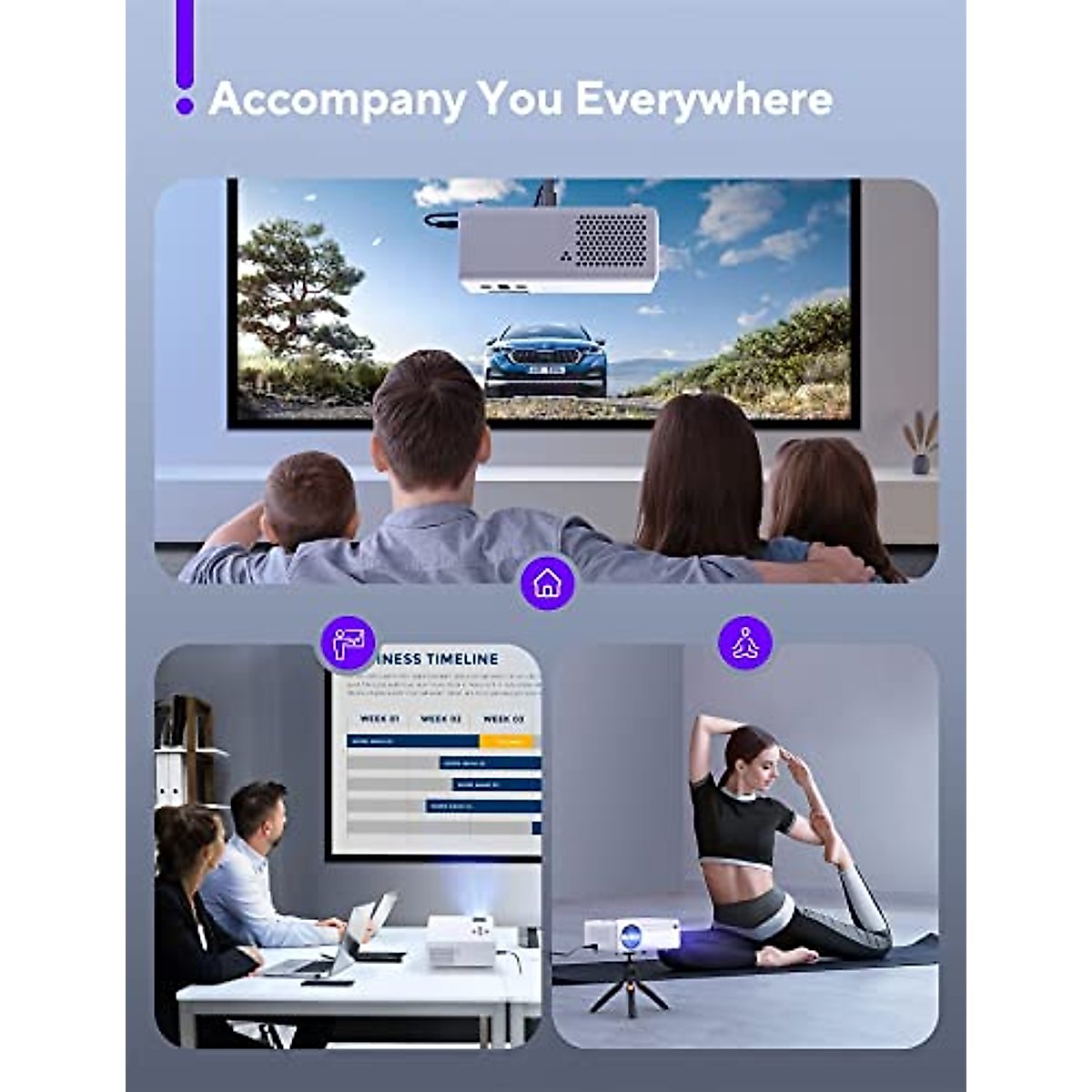 AKIYO Native 1080P HD WiFi Projector O7with an Arbitrary Rotation Portable Tripod, Carrying Case Included