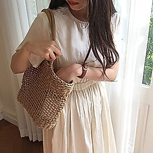 SHERCHPRY Bag for Handbag Women Summer Sea Hand-woven Travel Basket Straw Beach Vacation Woven Fashion Tote Bags Hollow-out Top-handle Clutch Rattan Khaki
