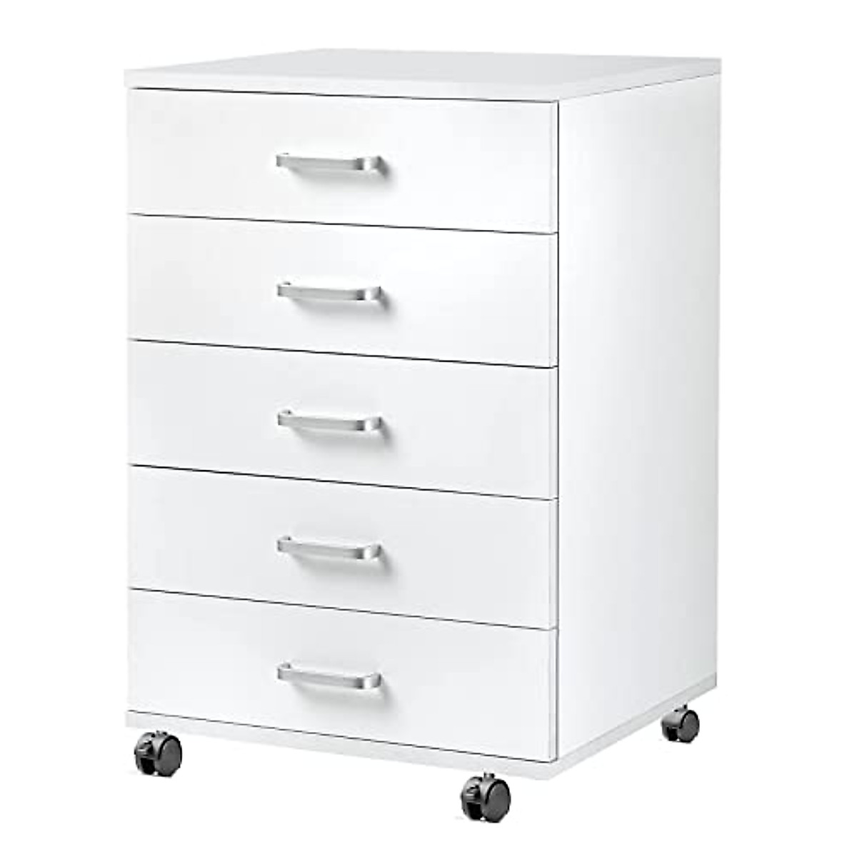 TUSY 5-Drawer Chest, Storage Dresser Cabinet with Wheels, White