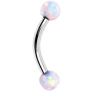 Body Candy 16 Gauge 5/16 Steel White Synthetic Opal 3mm Ball Internally Threaded Curved Eyebrow Ring