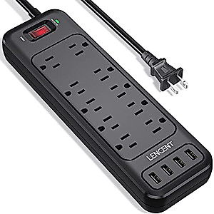 LENCENT 2 Prong Power Strip, Polarized 3 Prong to 2 Prong Outlet Adapter, 1700J Surge Protector, 6ft Extension Cord, 10 AC Outlets & 4 USB(5V 3.4A Max), Wall Mountable, Ideal for Non-Grounded Outlets
