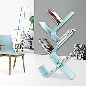 Nordic Wood Magazine Rack Office Landing Newspaper Rack Creative Children's Bookshelf Living Room Simple Racks (Color : Blue)