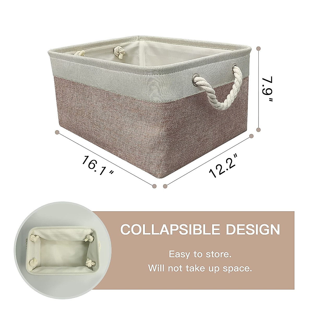 Protecu Storage Basket Bins Organizer Fabric Toy Basket with Handles - Large Baskets for Organizing Gifts Empty Shelves Closet (White & Pink, 16.1x12.2x7.9 inch)