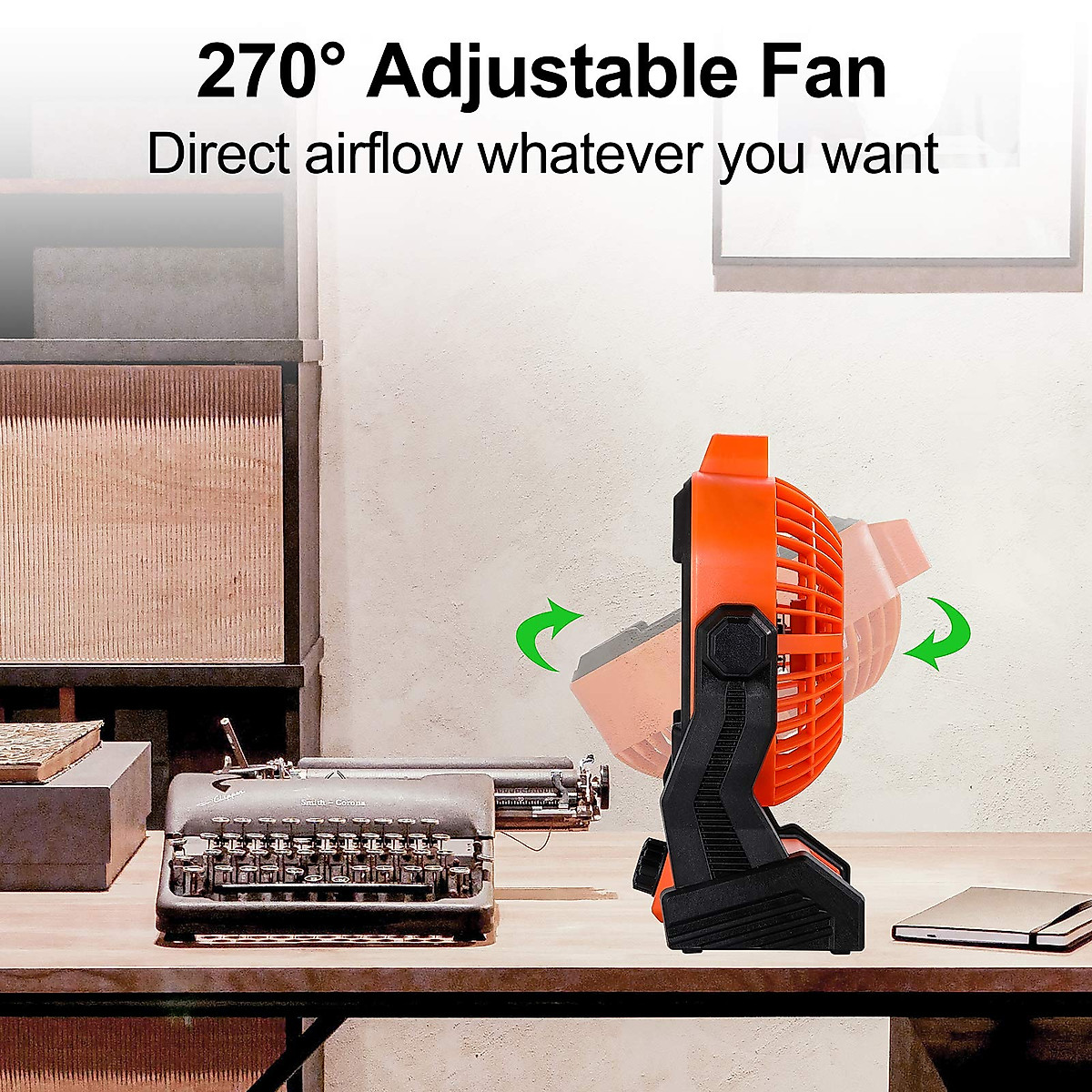 ivSunTEK Portable Camping Fan with LED Light and 270° Adjustment, Powerful, Quiet, and USB Rechargeable for Indoor and Outdoor Use