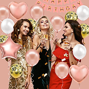 41Pcs 60th Rose Gold Birthday Decoration,Pink Birthday Decor,Rose Gold Balloons,Rose Gold Glittery Happy Birthday Banner for Women Birthday Party Supplies