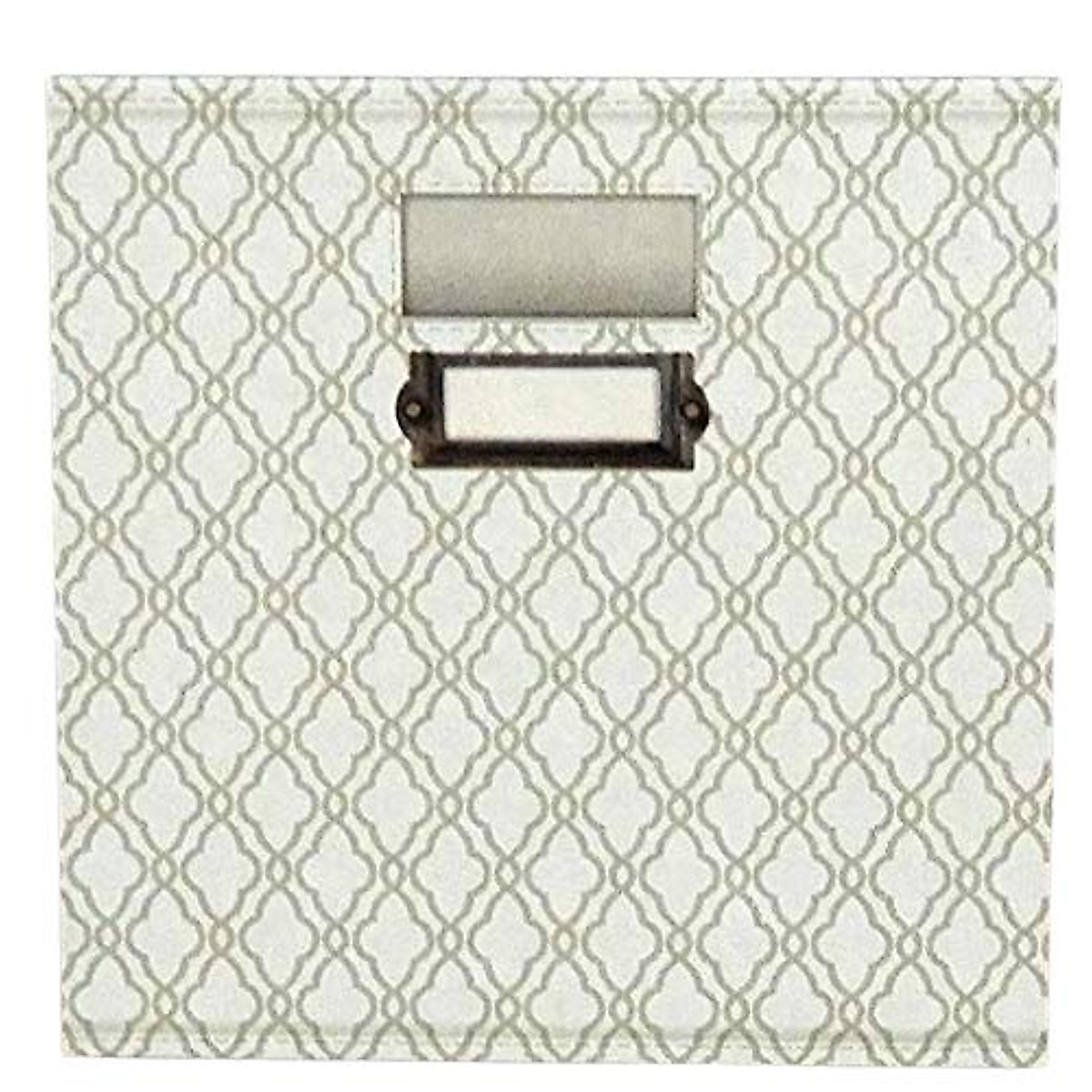 Patterned Canvas Collapsible Storage Bin with Metal Label Holder 10.5" x 10.5" x 11" (Hampton)