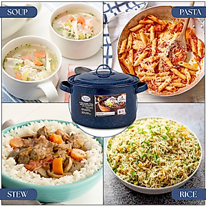 Alpine Cuisine Enamel Steel Dark Blue Speckle Stock Pot 5.75qt with Lid, Healthy Cookware Commercial Grade Stockpots, Multi Cooking Pot for Stew, Sauce & Reheat Food, Compatible for Family Meals