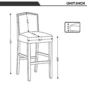 LSSBOUGHT 30 Inches Barstools, Set of 2 Classic Fabric Bar Chairs with Solid Wood Legs,for Kitchen Dining Room Side Chairs(Laguna)