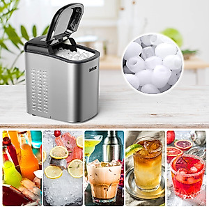 Galanz Portable Countertop Electric Ice Maker Machine, 26 lbs in 24 Hours, 9 Bullet Shaped Cubes Ready in 7 Minutes, 2 Ice Sizes, Perfect for Parties & Home Bar, 2.1 L Stainless Steel