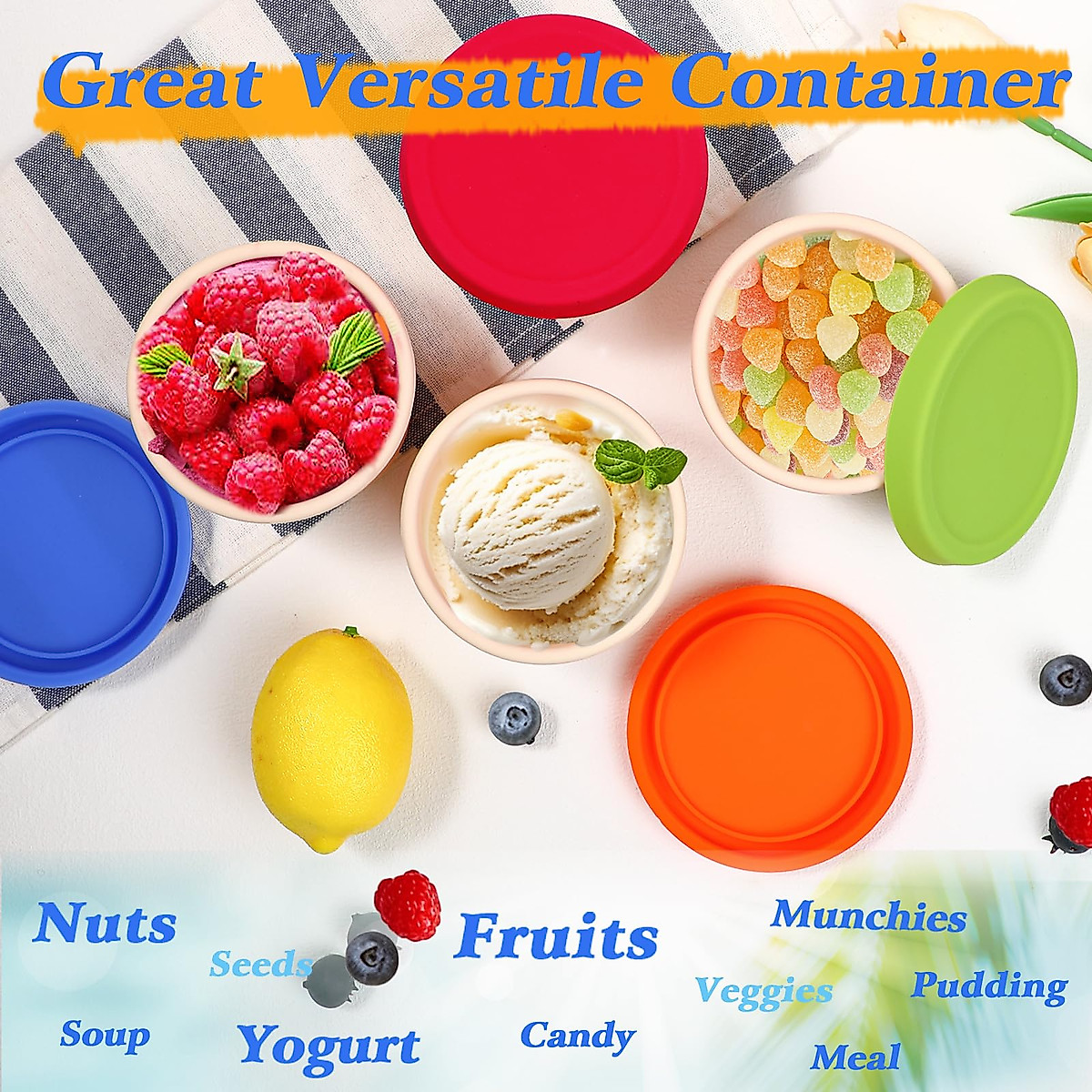 Webake Silicone Ice Cream Containers with Lids, 8oz Homemade Ice Cream Cups Reusable Freezer Storage Containers, Set of 4