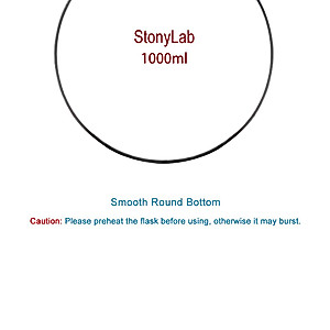 StonyLab 1000ml Glass 2 Neck Round Bottom Flask RBF, with 24/40 Center and Side Standard Taper Outer Joint - 1L (1 Liter)