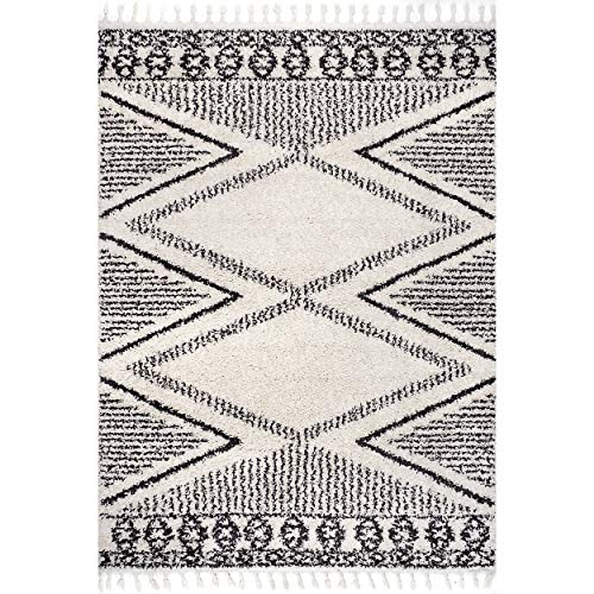 nuLOOM Cassia Moroccan Diamond Shaggy Tassel Area Rug, 8' x 10', Off-white