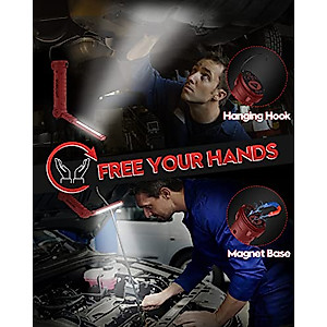 Rechargeable Flashlights, Coquimbo LED Work Lights with Magnetic Base 5 Modes 360° Rotate, Tool Gifts for Men, Dad, Husband, Handyman﻿ (2 Pack, Red)