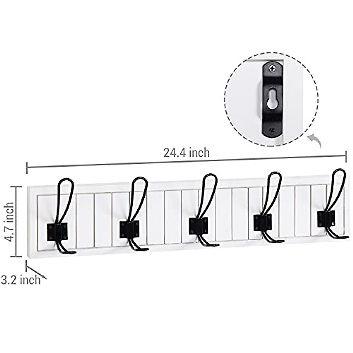 MyGift Farmhouse Wall Mounted White Wood and 5 Black Metal Wire Loop Dual Hooks Coat Rack, Decorative Hangers for Entryway Hats, Bathroom Towels, Closet Clothes