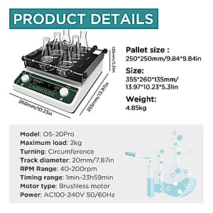 LABHOUSE Lab Digital Orbital Shaker Mixer | 9.85"x9.85" Plate Size Adjustable Speed 40-200RPM Capacity 2KGS | Timed and Continuous Modes Rotator Shaker for Laboratory