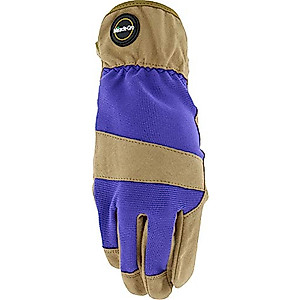 Miracle-Gro MG86206 Padded Palm Gloves – [Tan/Purple, Medium/Large], Synthetic Leather Palm, Touchscreen Compatible (Pack of 2)