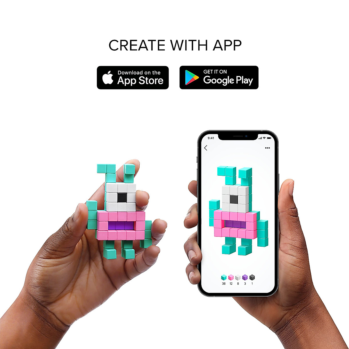 PIXIO Sweet - Tiny Magnetic Blocks Building Toy in The Pixel Art Style with Free App - 5/16" Plastic Cubes with 6 Magnets Inside - Open Ended Toy - Creativity Toy for Ages 6+ - 60pcs