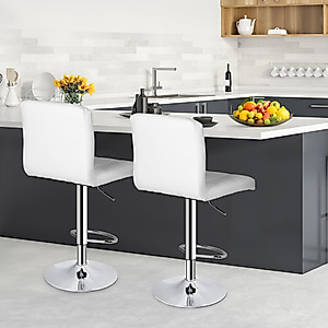 ZENY X-Large Bar Stools - Counter Chairs Adjustable Counter Height Swivel Barstools Set of 4, Square PU Leather Kitchen Counter Height Bar Stools, Kitchen Island Chairs,White