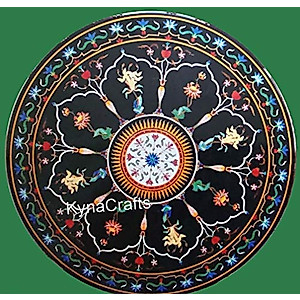 60 x 60 Inches Royal Look Meeting Table Top for Office Furniture Decor Round Shape Black Marble Dining Table from Indian Cottage Art and Crafts