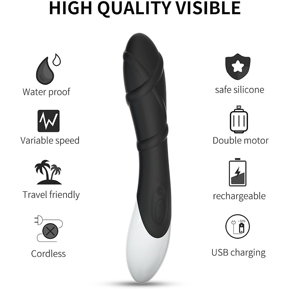 UpdateClassic 2023 Double Head High Frequency Rechargeable Personal Vibrators for Women Vibrating Toys Pleasure Handheld Electric Portable Massager 10 Speeds Vibrations, Black