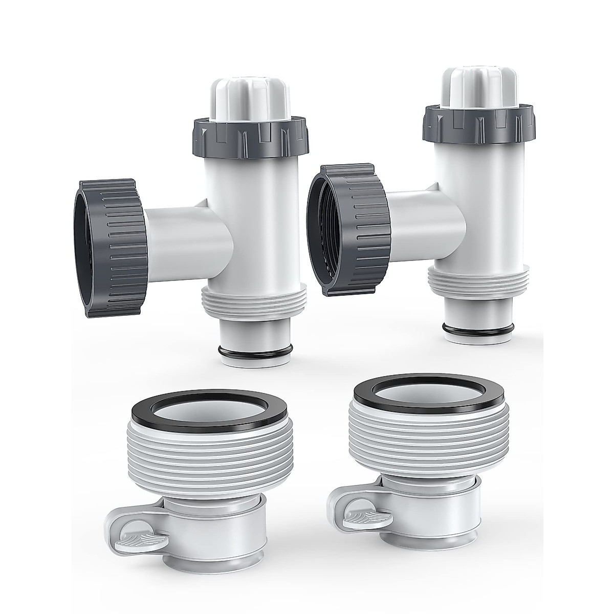 POOLHACKER Replacement Type B Hose Adapter 1.25" to 1.5" with Plunger Valve Parts for Above Ground Pool, Hose Adapter B & Shut Off Valve with Gaskets & Nuts for Above Ground Pool (2 Pack)