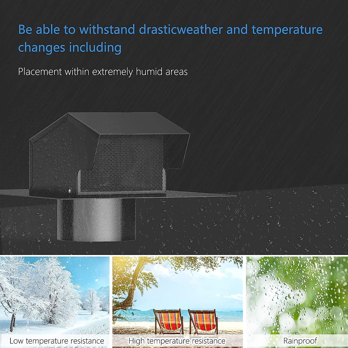 Hon&Guan 6 Inch Removable Roof Vents Roof Dryer Vent Cap for Houses Galvanized Steel 6 Inch Exhaust Vent for Ventilation System-with Damper, Black.