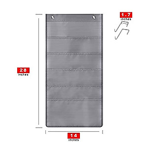 Storage Pocket Chart with 5 Pocket, 2 Pack Heavy Duty Storage Chart Hanging Wall File Organizer ​Included 4 Over Door Metal Hangers - Organize Your Assignments, Files, Scrapbook Papers & More (Gray)