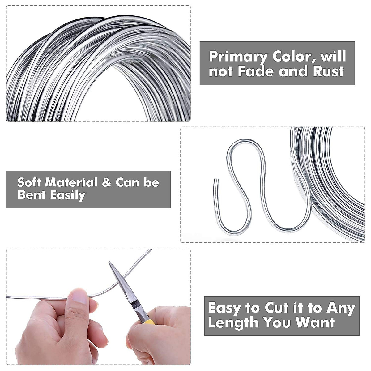 Aluminum Wire, Anezus 9 Gauge 12 Gauge 18 Gauge Bendable Metal Wire Armature Aluminum Craft Wire for Wreath Making Beading Floral (Silver, 3 mm Thickness)