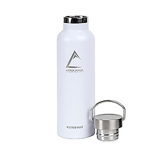 Atakama Outdoor - Thermal Bottle Petrohues Bagrecito “Fish Edition” Black 21 Oz Capacity | Maintains heat for up to12 hours and cold for up to 24 hours | stainless steel water bottles, White