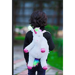 Plushland Fluffy Plush Rainbow Unicorn Backpack Stuffed Animal Toy 14 Inches Cuddly Autism ADHD Soft Magical Gifts Present Birthday Love School Pal Buddies Friendship