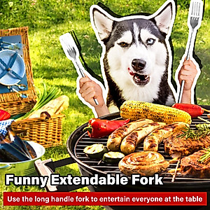 Chazcool Extendable Fork, Telescoping Fork, Extended Fork, Stainless Steel Retractable Fork, Fork Extender Long Fork, Extending Fork for Eating Dinner Fruit Dessert BBQ 8.7 to 25.4 Inch (1 pcs)