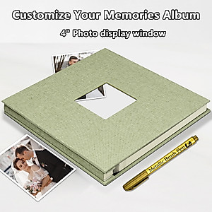 Yopih Photo Album Self Adhesive with Writing Space for 4x6 5x7 8x10 Pictures Scrapbook Album Linen Hardcover Grassgreen DIY Length 11x10.6 Inch 40 Pages with A Metallie Pen