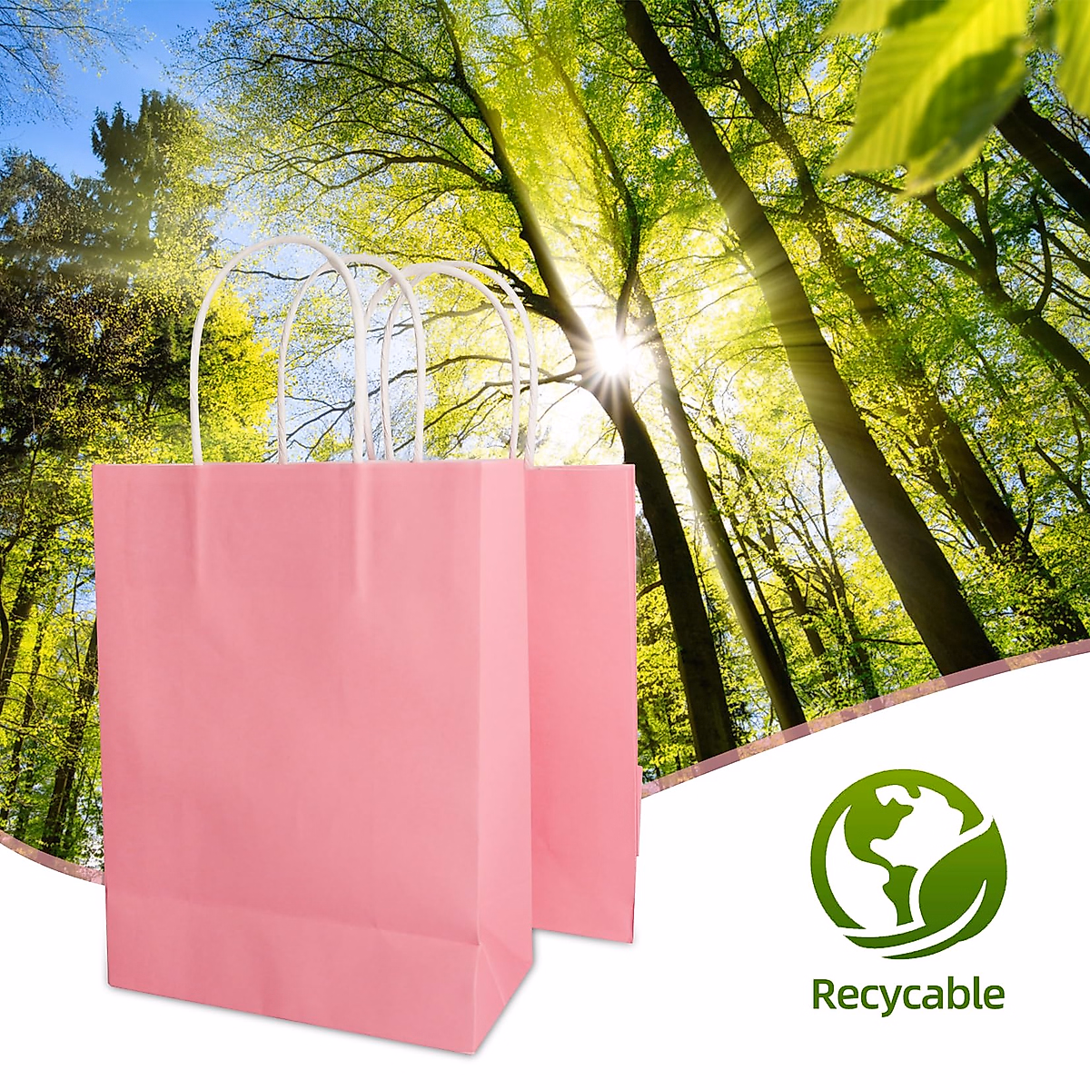 YADIAN 12 Pieces Kraft Paper Party Favor Gift Bags with Handle, Pink Gift Bags Small Size for Halloween, Christmas, Birthday, Wedding and Party Celebrations