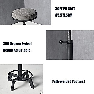 Vintage Bar Stools Set of 2 Industrial Bar Stool Swivel PU Seat Counter Height Adjustable 24-28inch Kitchen Isand Dining Chair
