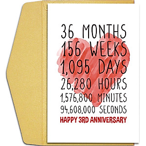 Qiliji Happy 3rd Anniversary Card for Him Her, Third Wedding Anniversary Card for Husband Wife, Funny 3 Year Together Anniversary Greeting Card