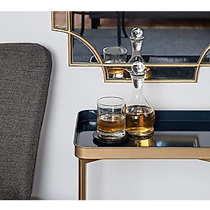 Kate and Laurel Celia Modern Tray Side Table, 18 x 12 x 26, Navy Blue and Gold, Foldable Rectangular End Table for Storage and Display