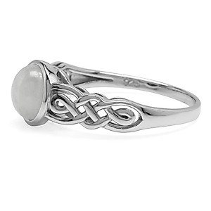 Silvershake 7mm Natural Round Shape Moonstone White Gold Plated 925 Sterling Silver Celtic Knot Solitaire Ring Size 9