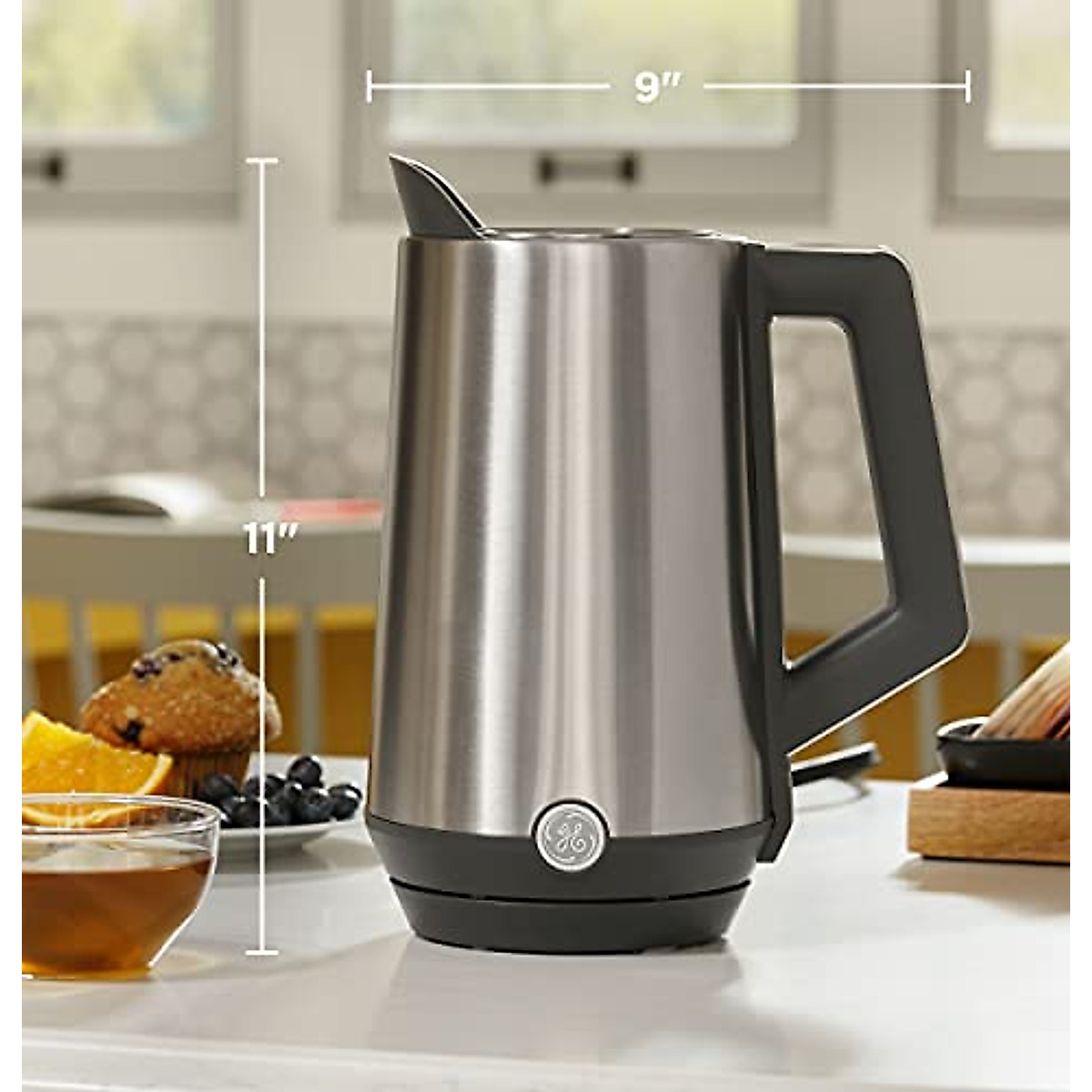 GE Electric Kettle | 6 Cup Capacity | Digital Temperature Control | Boils Water for Tea, Coffee in Minutes | Countertop Kitchen Essentials | 1500 Watts | Stainless Steel