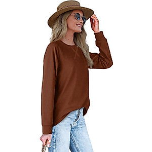 Womens Fall Sweatshirt Crewneck Clothes For Women 2021 Women's Shirts Casual Brown L
