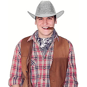 Silver Space Cowboy Hat - Sparkly Glitter Holographic Cowgirl Hat Rave Hat for Bachlorette Party Halloween(M)