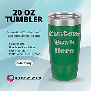 OEZZO Custom Tumbler, Double Wall Personalized Bottles, Laser Engraved Text for Special Occasions (Green, 20oz)