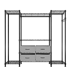 Wekity Wire Garment Rack Heavy Duty Clothes Rack，Closet Organizer Metal Garment Rack Portable Clothes Hanger Home Shelf Fabric Drawers，Freestanding Closet Wardrobe (Black)