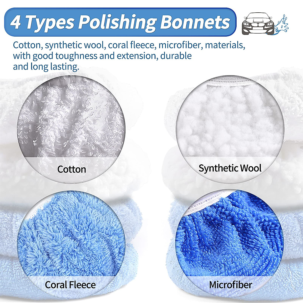 OTUAYAUTO 12PCS 7 Inch to 8 Inch Polishing Bonnets - Microfiber/Woolen/Cotton/Coral Fleece Car Buffing Bonnet for Most Automotive Polishers