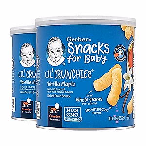 Gerber Snacks for Baby Lil’ Crunchies, Vanilla Maple, Non-GMO Baked Grain Snack with No Artificial Flavors, Baby Snacks for Crawlers, 1.48-Ounce Canister (Pack of 2)
