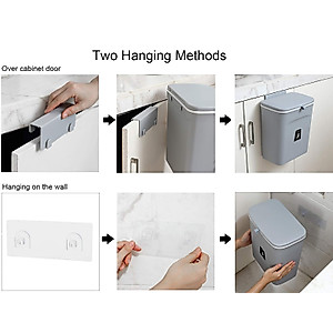 Lunies 2.4 Gal Compost Bin/Hanging Small Trash Can with Lid for Kitchen Cabinet Door/Counter Top/Under Sink/Bedroom/Bathroom/Cupboard Grey