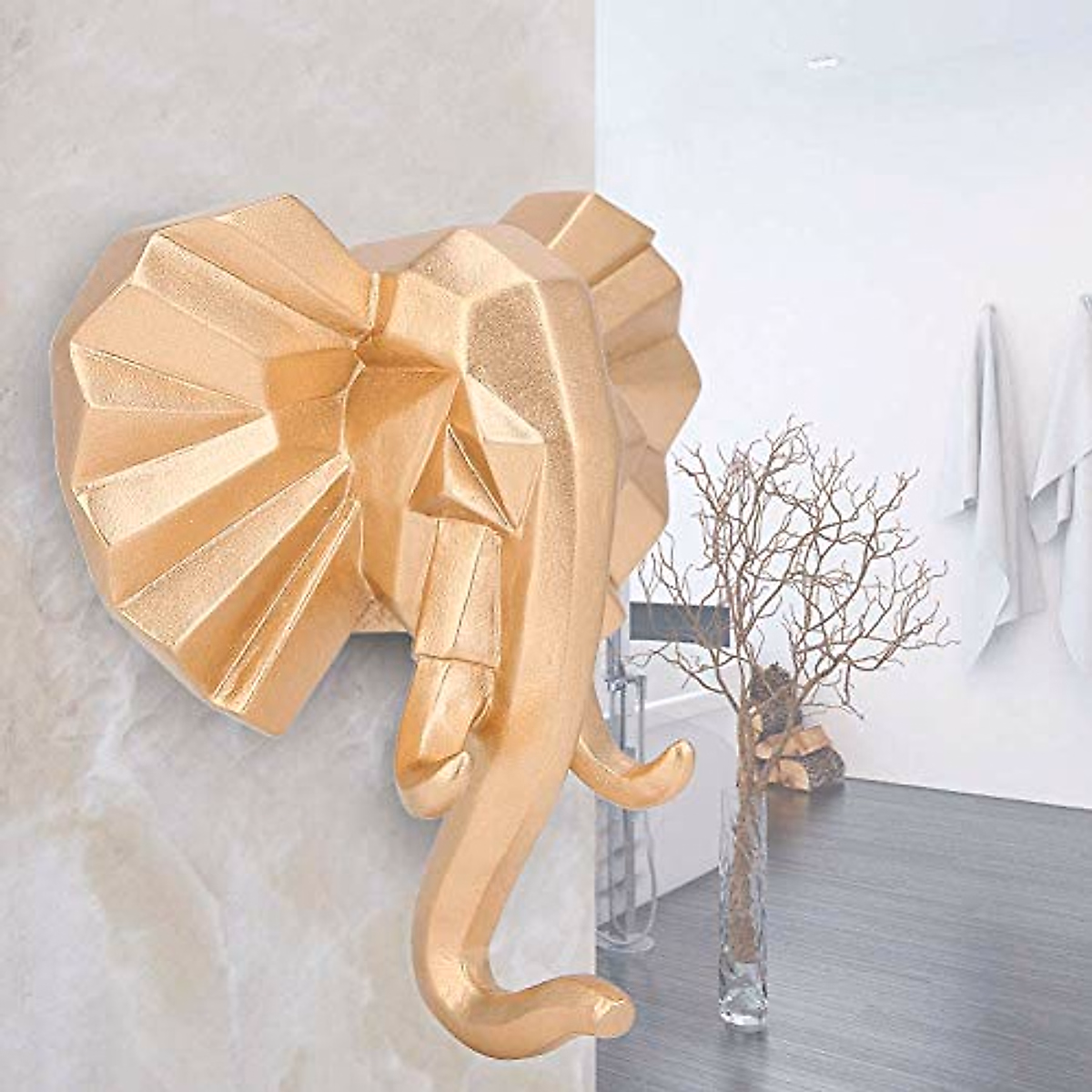 Yosoo Elephant Hook Wall Hanger, Gold Resin Hook Unique Elephant Head Design, Coat Hat Hook European Style Animal Shaped Decorative Gift for Bathroom