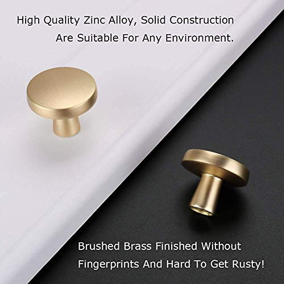 homdiy 5 Pack Gold Cabinet Knobs Round Brushed Brass Kitchen Knobs Zinc Alloy Dresser Knobs Metal Cabinet Handles for Drawer Desk Cabinets Cupboard